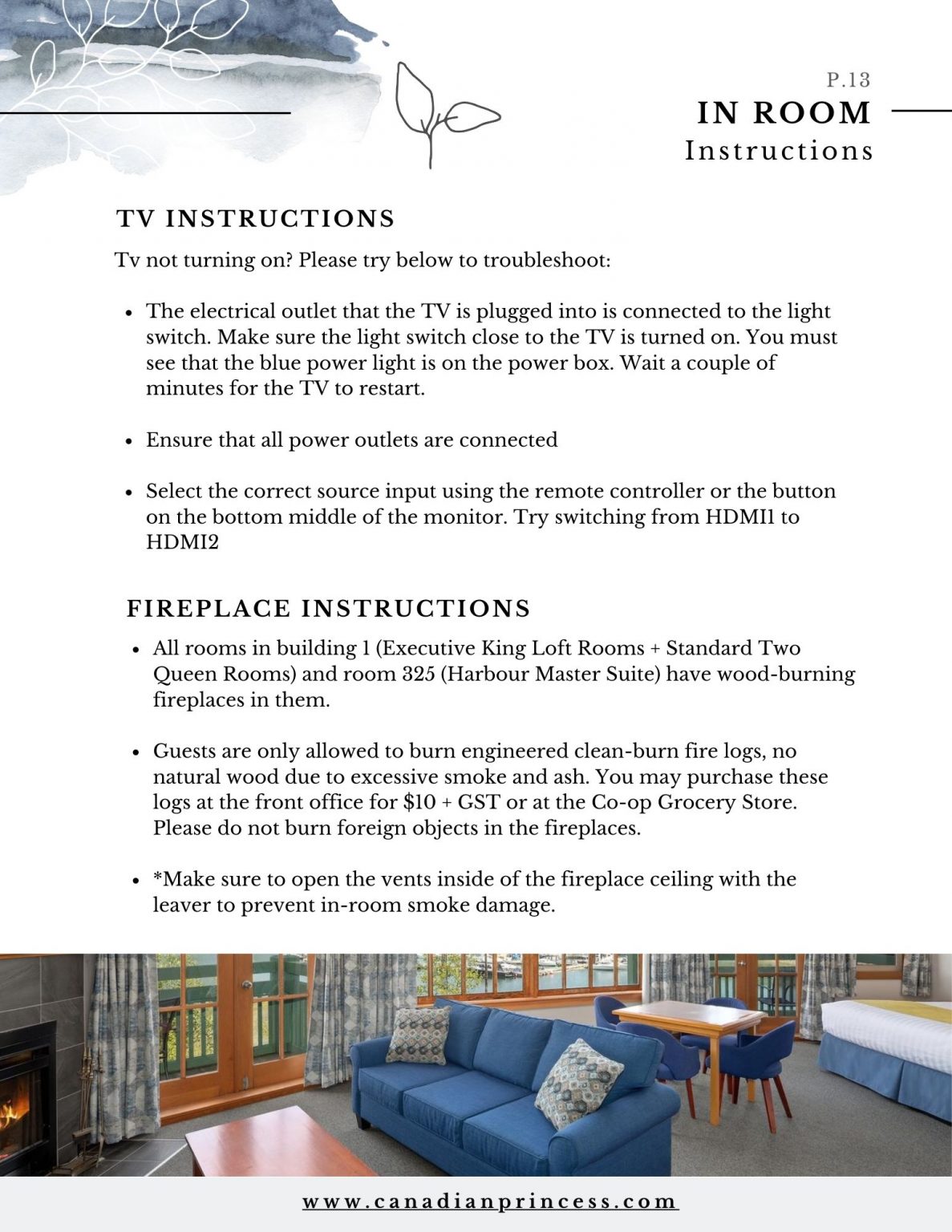 In Room Instructions - Canadian Princess Lodge & Marine - Ucluelet ...